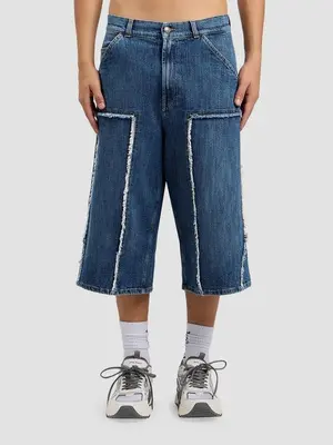 Palm Angels Curved Logo Denim Skater Shorts
