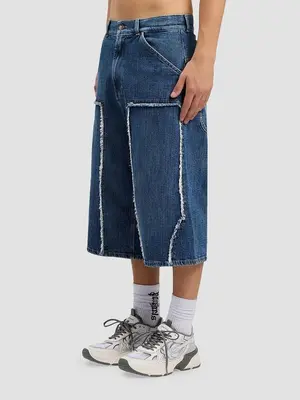 Palm Angels Curved Logo Denim Skater Shorts