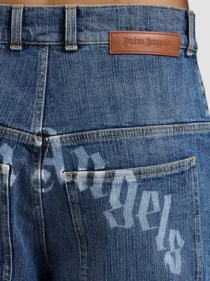 Palm Angels Curved Logo Denim Skater Shorts
