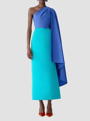 Carolina Herrera Colorblocked Silk Draped Shoulder Sheath Gown