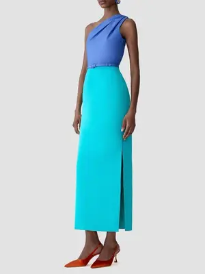 Carolina Herrera Colorblocked Silk Draped Shoulder Sheath Gown