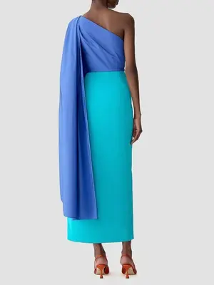 Carolina Herrera Colorblocked Silk Draped Shoulder Sheath Gown