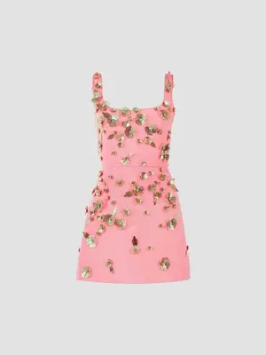 Carolina Herrera Floral Embellished Thin-strap Silk Minidress