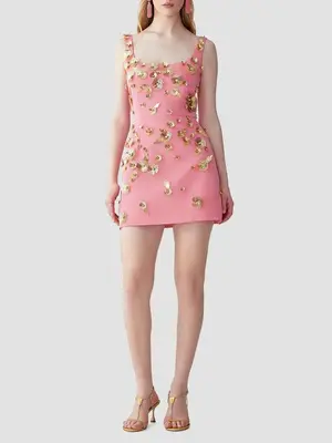 Carolina Herrera Floral Embellished Thin-strap Silk Minidress