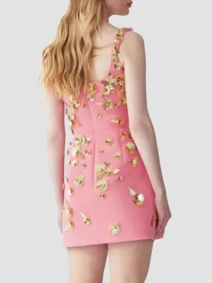Carolina Herrera Floral Embellished Thin-strap Silk Minidress