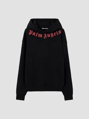 Palm Angels Logo Neck Cotton Hoodie - Black Red