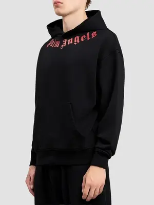 Palm Angels Logo Neck Cotton Hoodie - Black Red