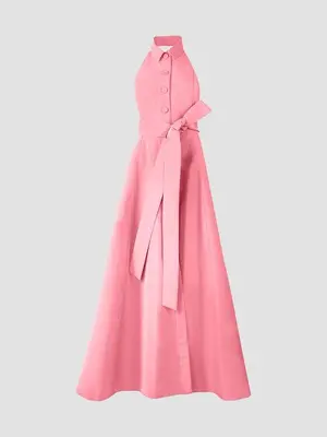 Carolina Herrera Collared Halter Silk A-line Gown - Sunset