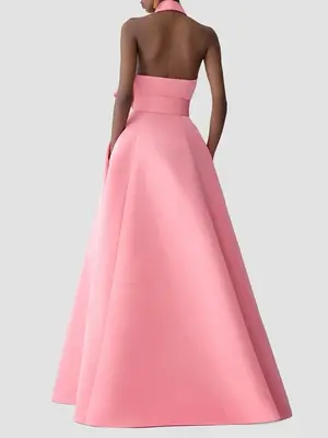 Carolina Herrera Collared Halter Silk A-line Gown