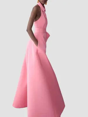 Carolina Herrera Collared Halter Silk A-line Gown