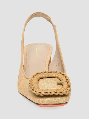 Santoni Lemon 50mm Raffia & Leather Slingback Pumps