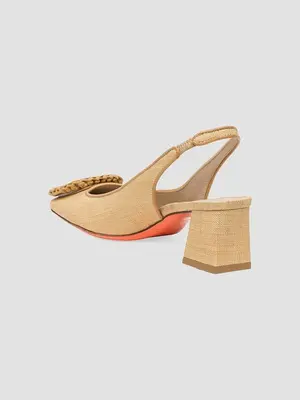 Santoni Lemon 50mm Raffia & Leather Slingback Pumps