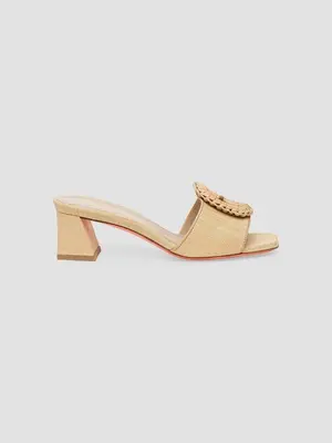 Santoni Marta 50mm Raffia & Leather Buckle Mules