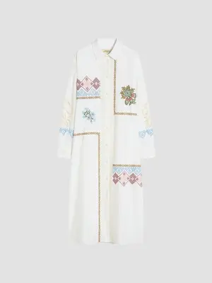 Max Mara Poplin Shirt Dress With Embroideries - White