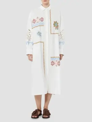 Max Mara Poplin Shirt Dress With Embroideries - White