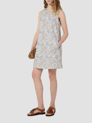 Max Mara Printed Cotton Basketweave A-line Dress