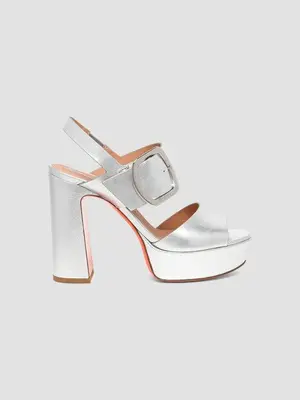 Santoni Metallic Leather Buckle Platform Sandals - Silver