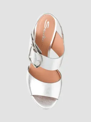 Santoni Metallic Leather Buckle Platform Sandals