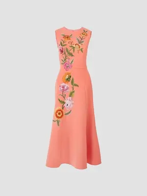 Carolina Herrera Embroidered Sleeveless Fit-&-flare Midi-dress
