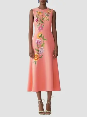 Carolina Herrera Embroidered Sleeveless Fit-&-flare Midi-dress