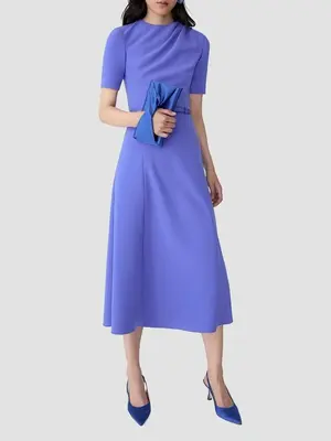 Carolina Herrera Draped-shoulder Belted Midi-dress