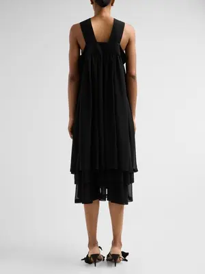 Comme Des Garçons Georgette V-neck Midi Dress