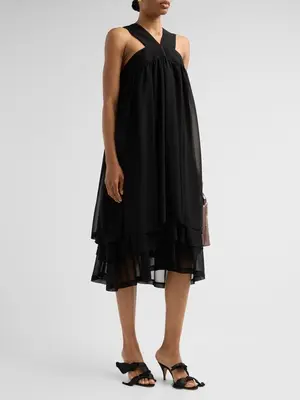 Comme Des Garçons Georgette V-neck Midi Dress