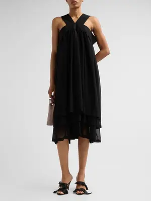 Comme Des Garçons Georgette V-neck Midi Dress