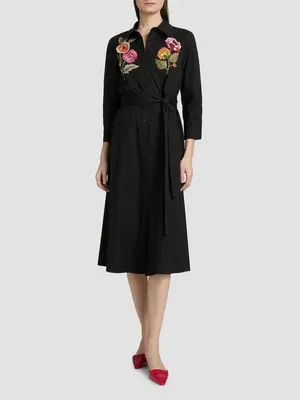 Carolina Herrera Floral Embroidered Cotton-blend Shirtdress