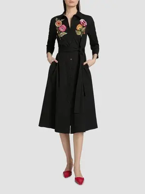 Carolina Herrera Floral Embroidered Cotton-blend Shirtdress