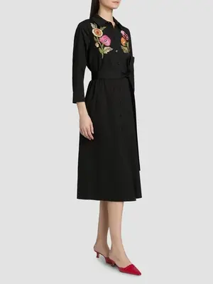 Carolina Herrera Floral Embroidered Cotton-blend Shirtdress
