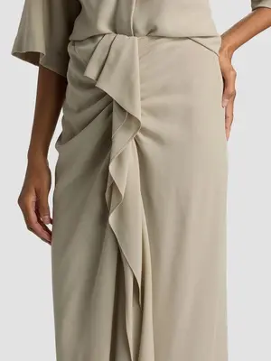 Michael Kors Draped Wool Crepe Pareo Skirt