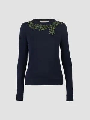 Carolina Herrera Leaf Embroidered Silk-cotton Sweater