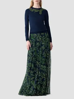 Carolina Herrera Leaf Embroidered Silk-cotton Sweater