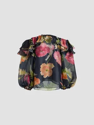 Carolina Herrera Floral Silk Organza Puff-sleeve Blouse - Midnight Multi