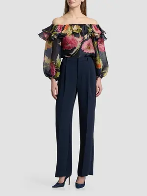 Carolina Herrera Floral Silk Organza Puff-sleeve Blouse