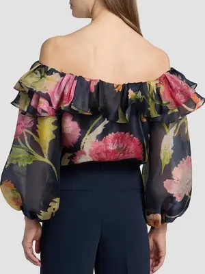 Carolina Herrera Floral Silk Organza Puff-sleeve Blouse