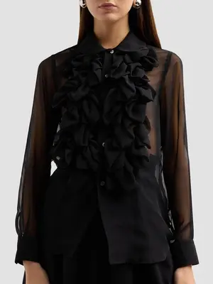 Comme Des Garçons Georgette Ruffle Sheer Blouse