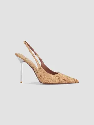 Paris Texas Lidia 105mm Cork-print Leather Slingback Sandals - Natural Silver