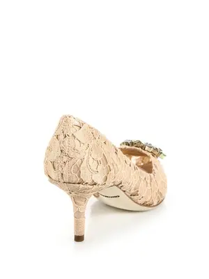 Dolce & Gabbana Embellished Lace Point Toe Pumps - Navy