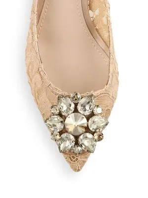 Dolce & Gabbana Embellished Lace Point Toe Pumps - Navy
