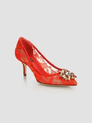 Dolce & Gabbana Embellished Lace Point Toe Pumps - Red