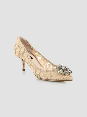 Dolce & Gabbana Embellished Lace Point Toe Pumps - Sand