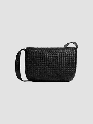 Bottega Veneta Intrecciato Fluffy Leather Messenger Bag - Black Silver