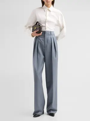 Bottega Veneta Stripe Wool-mohair Pleated Trousers