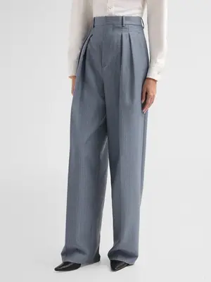 Bottega Veneta Stripe Wool-mohair Pleated Trousers