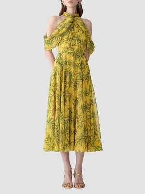 Carolina Herrera Draped Printed Silk Cold-shoulder Cocktail Dress