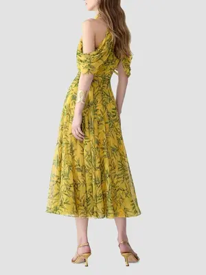 Carolina Herrera Draped Printed Silk Cold-shoulder Cocktail Dress