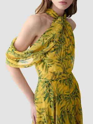 Carolina Herrera Draped Printed Silk Cold-shoulder Cocktail Dress