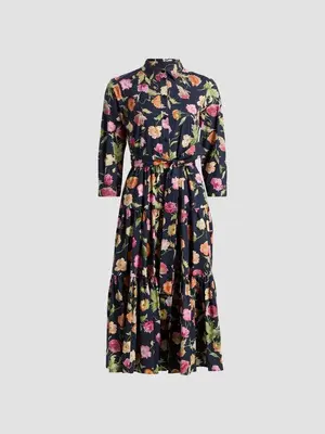 Carolina Herrera Poppy-print Tiered Midi-shirtdress - Midnight Multi